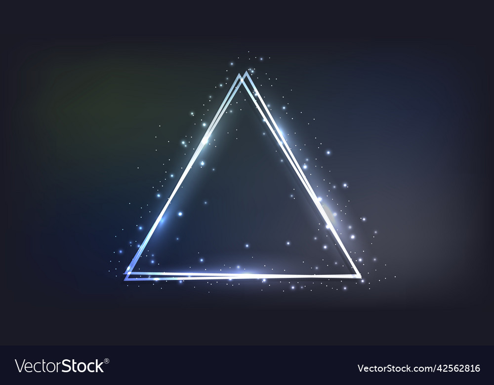 Neon double triangular frame with shining effects Vector Image