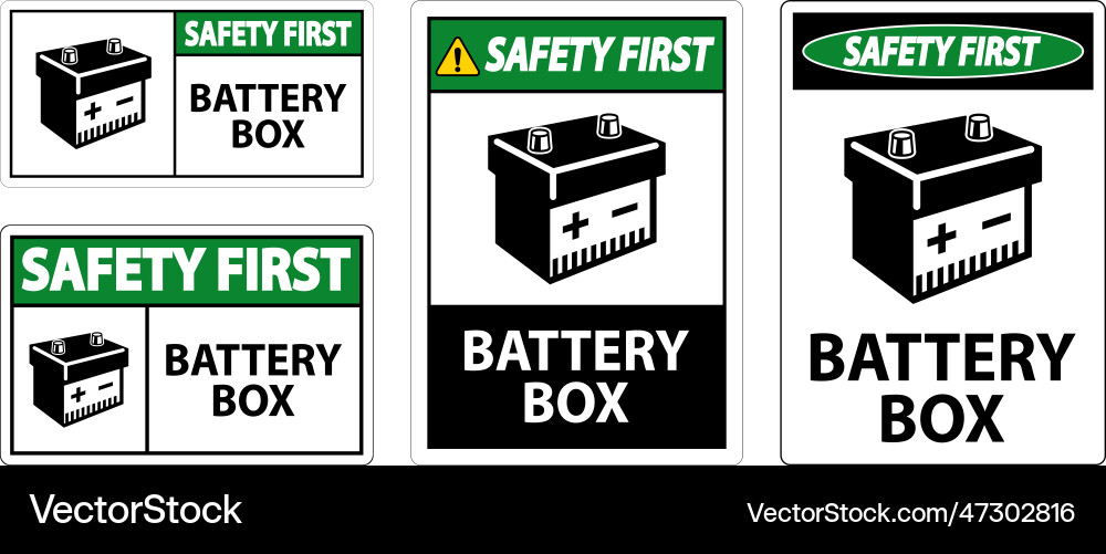 Safety first battery box with icon sign on white Vector Image