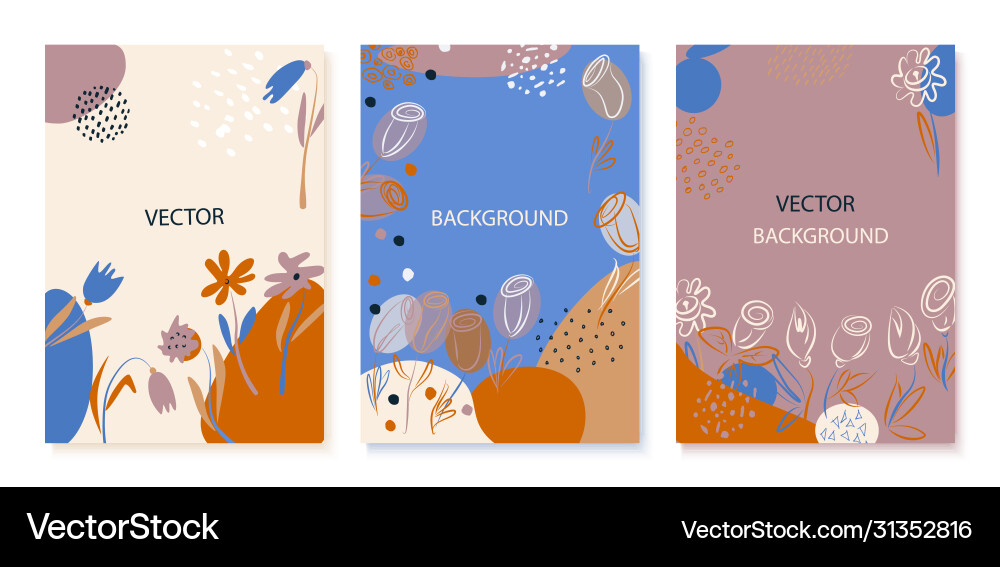 Set abstract cards with hand drawn doodles Vector Image