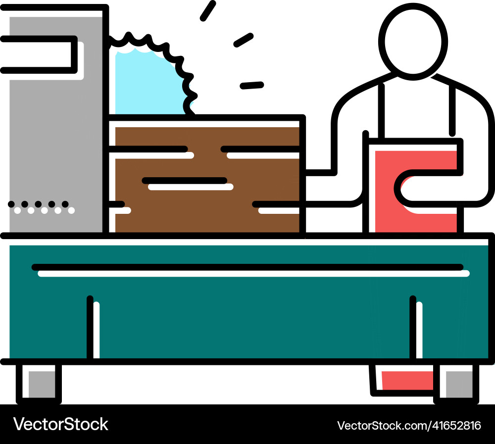 Worker cutting wooden timber with sawmill machine Vector Image