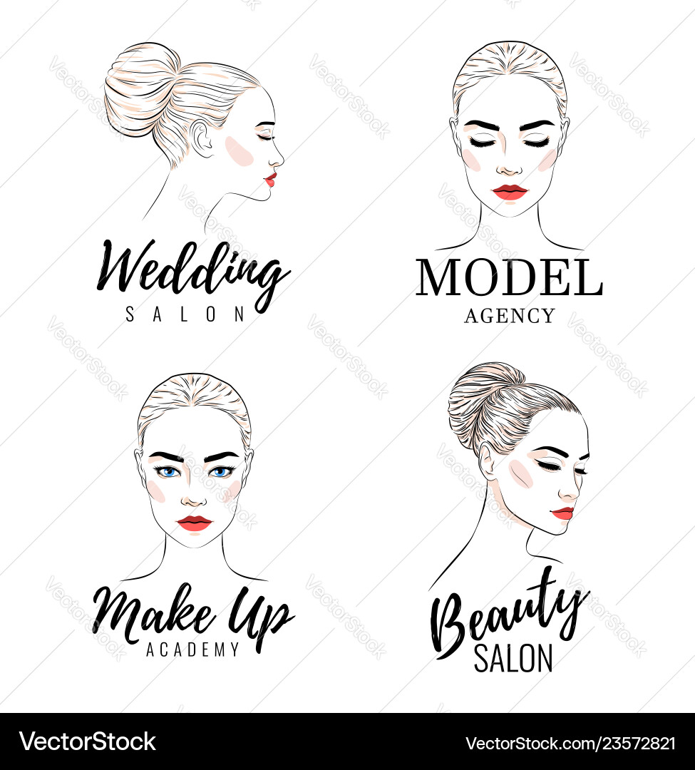 Beautiful woman logo set model academy logo Vector Image