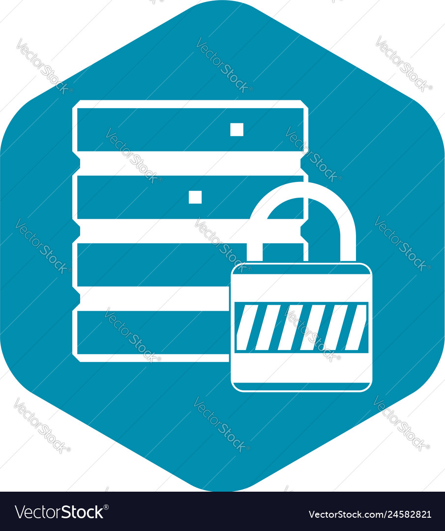Database with padlock icon simple style Royalty Free Vector