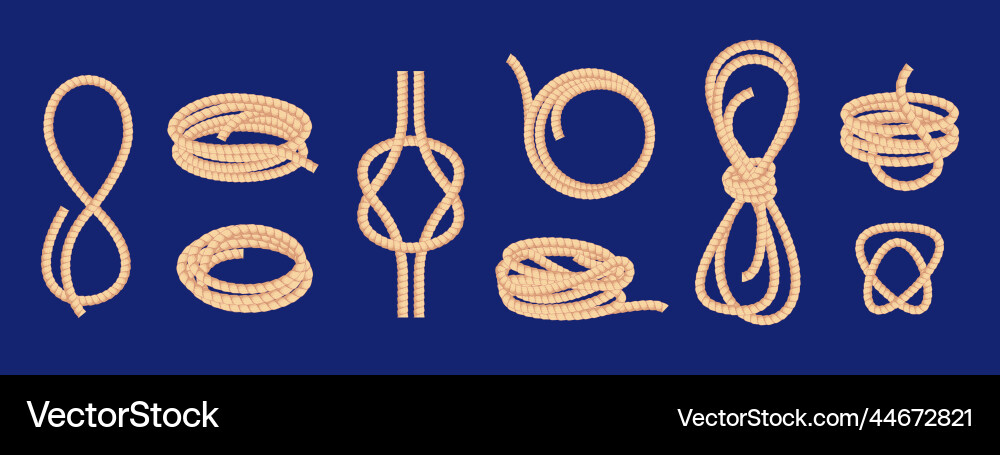 Folded ropes sketch trimming icons for catching Vector Image