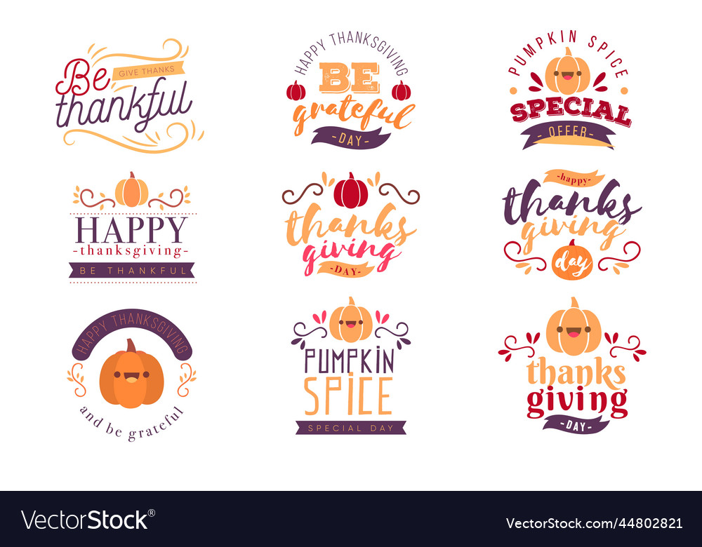 Happy thanksgiving lettering badges collection Vector Image