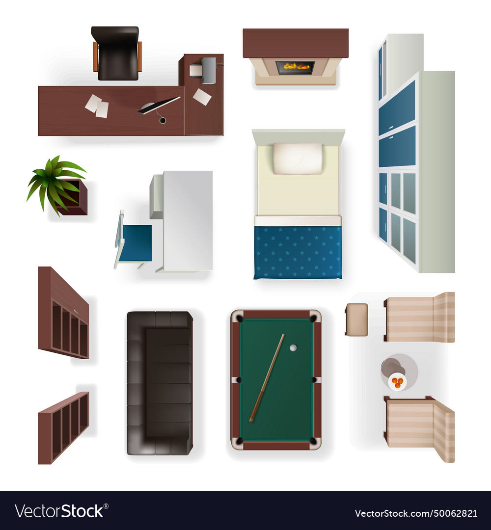 Modern interior elements realistic top view Vector Image