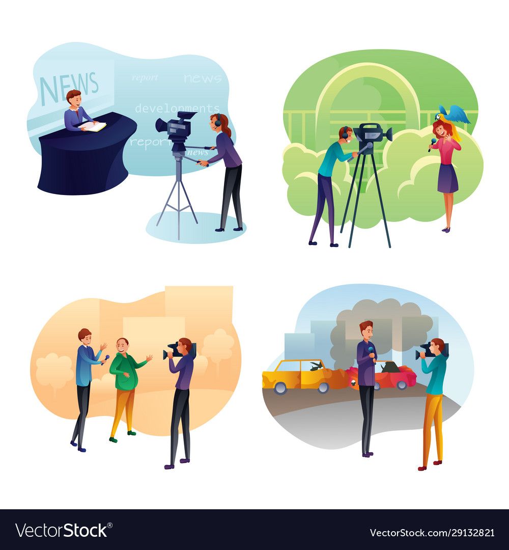 News program recording flat set Royalty Free Vector Image