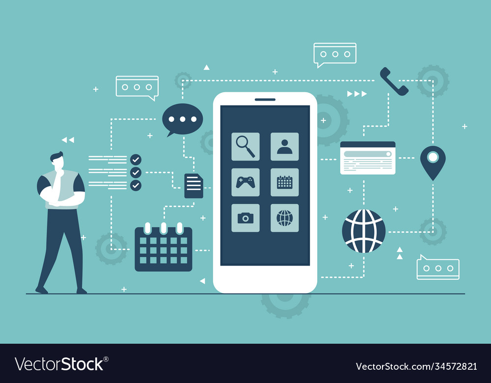 Programmer thinking mobile app development Vector Image Programmer thinking mobile app development Vector Image