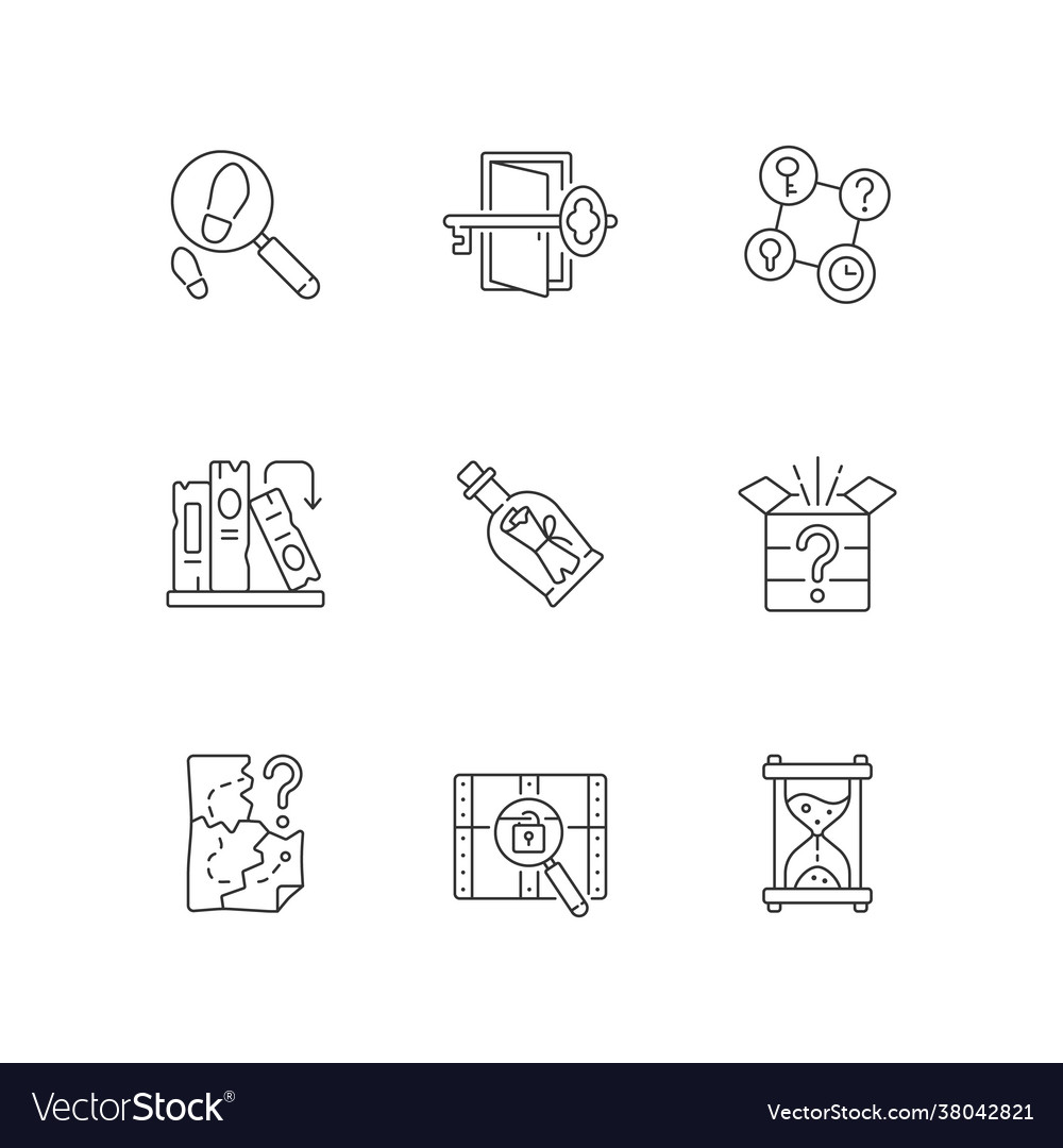 Puzzle solving linear icons set Royalty Free Vector Image