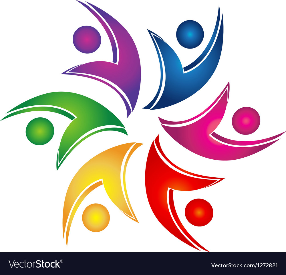 Swooshes figures help teamwork logo Royalty Free Vector