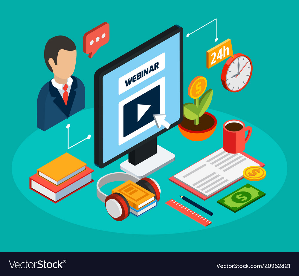 Webinar isometric colored concept Royalty Free Vector Image
