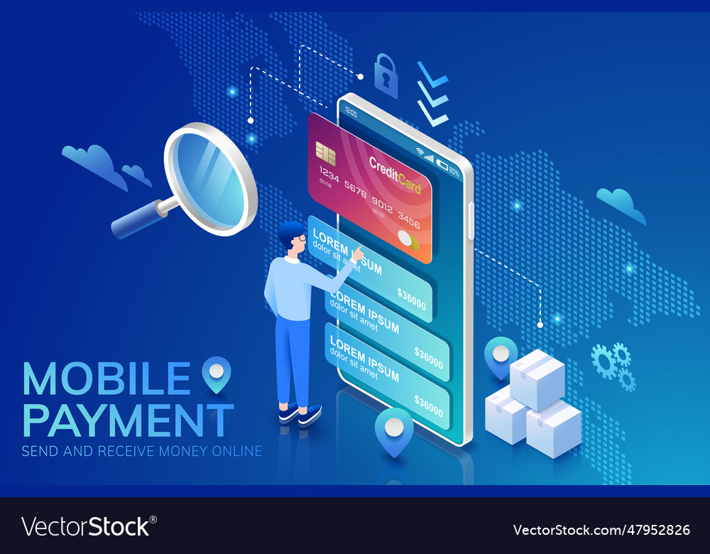 3d isometric mobile payment Royalty Free Vector Image