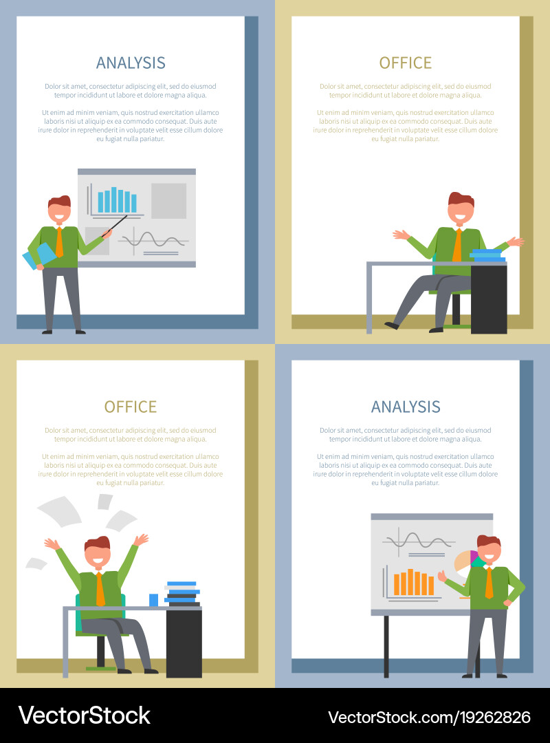 Analysis poster with businessmen at board or table