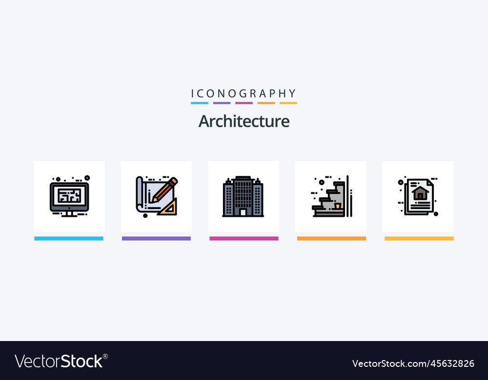 Architecture line filled 5 icon pack including Vector Image