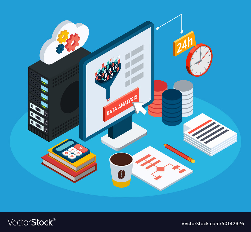 Data analysis isometric background Royalty Free Vector Image
