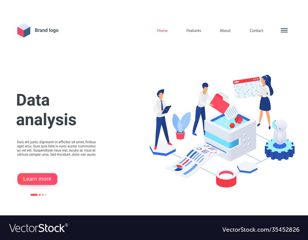 Data analysis landing page database cloud storage Vector Image