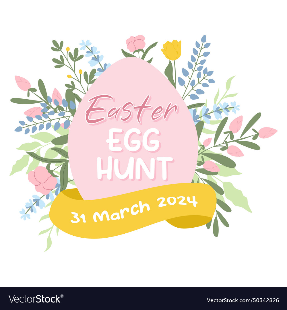 Easter egg hunt banner with and spring flowers Vector Image