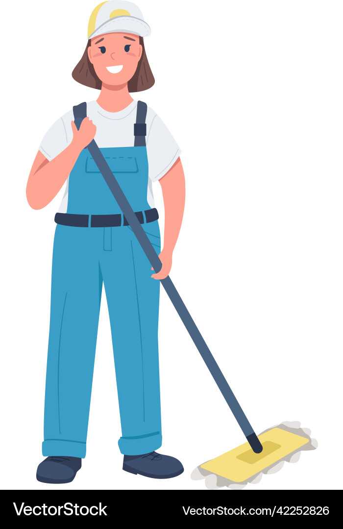 Female cleaning service worker semi flat color Vector Image