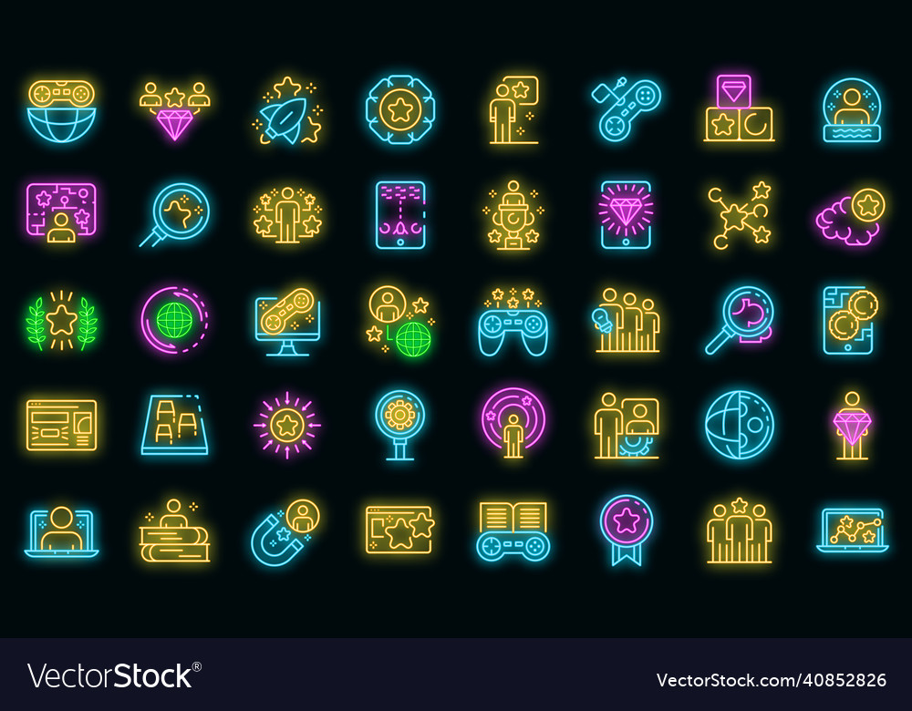 Gamification icons set neon Royalty Free Vector Image