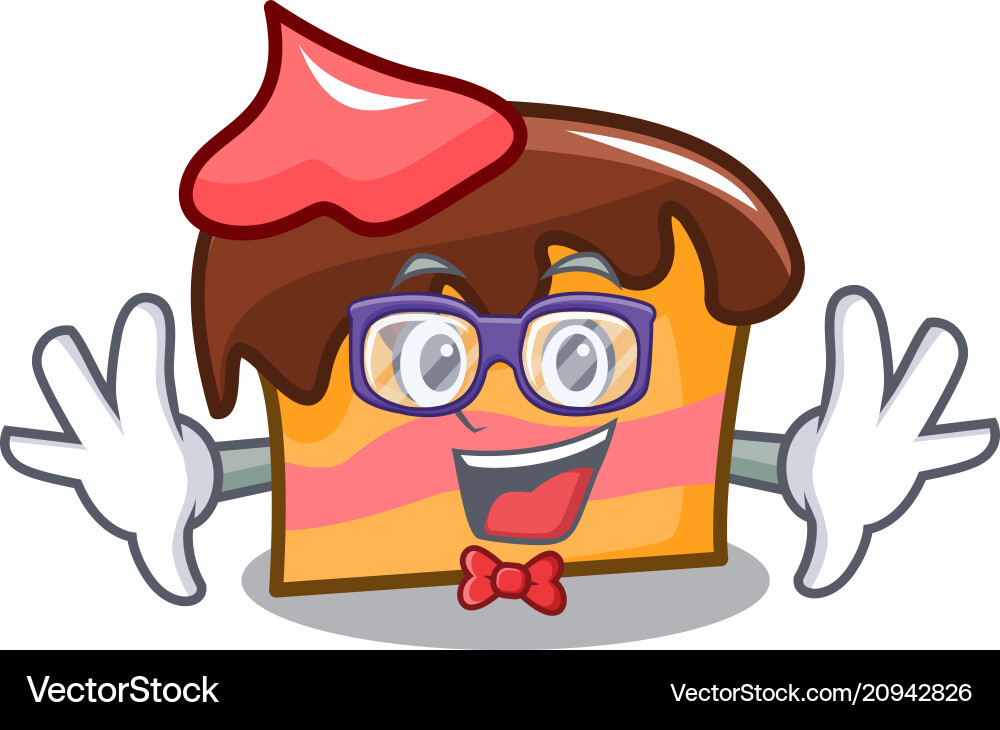 Geek sponge cake character cartoon Royalty Free Vector Image
