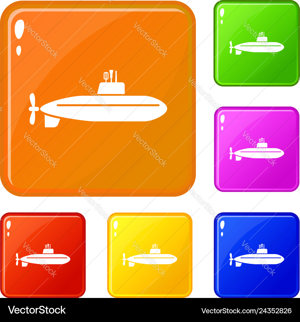 Large submarine icons set color Royalty Free Vector Image