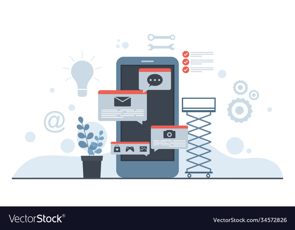Smartphone mobile app development process flat Vector Image