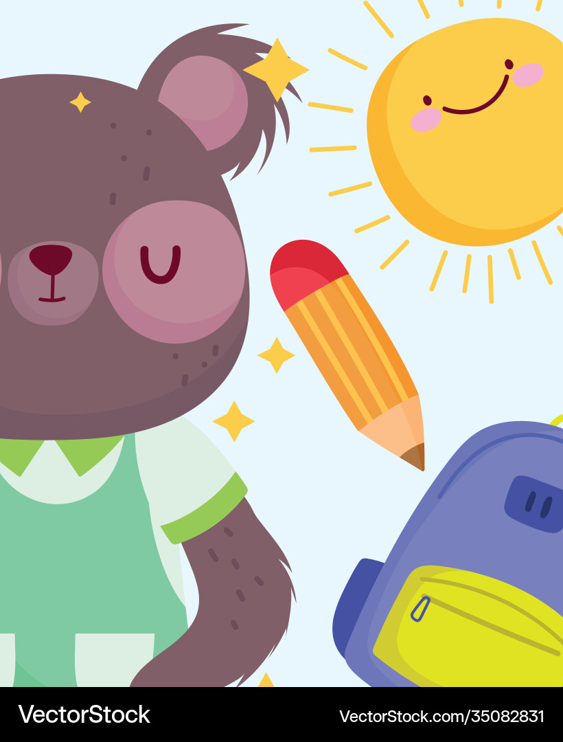 Back to school cute little bear backpack pencil Vector Image