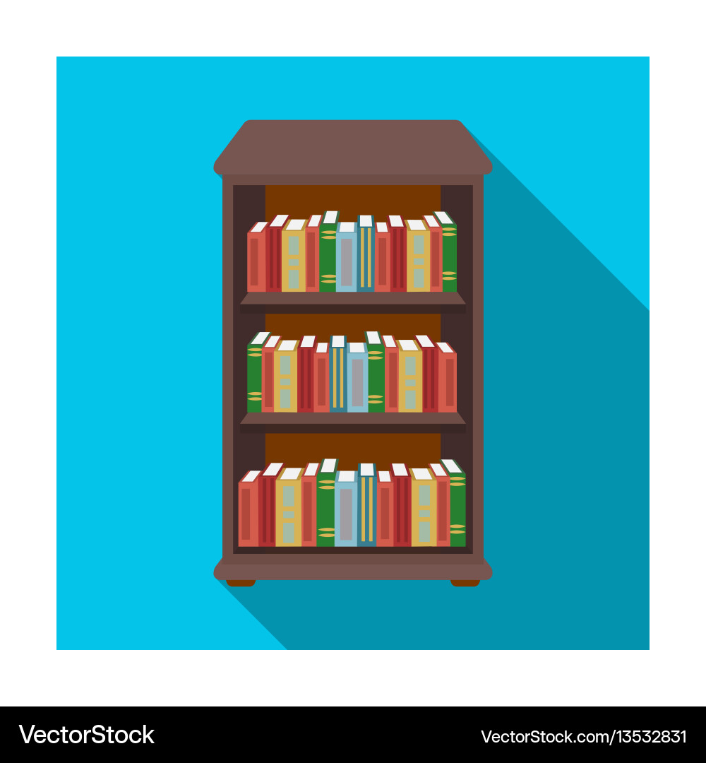 Bookcase with books icon in flat style isolated Vector Image
