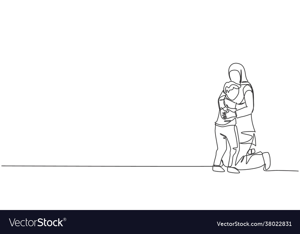 One continuous line drawing young happy Royalty Free Vector