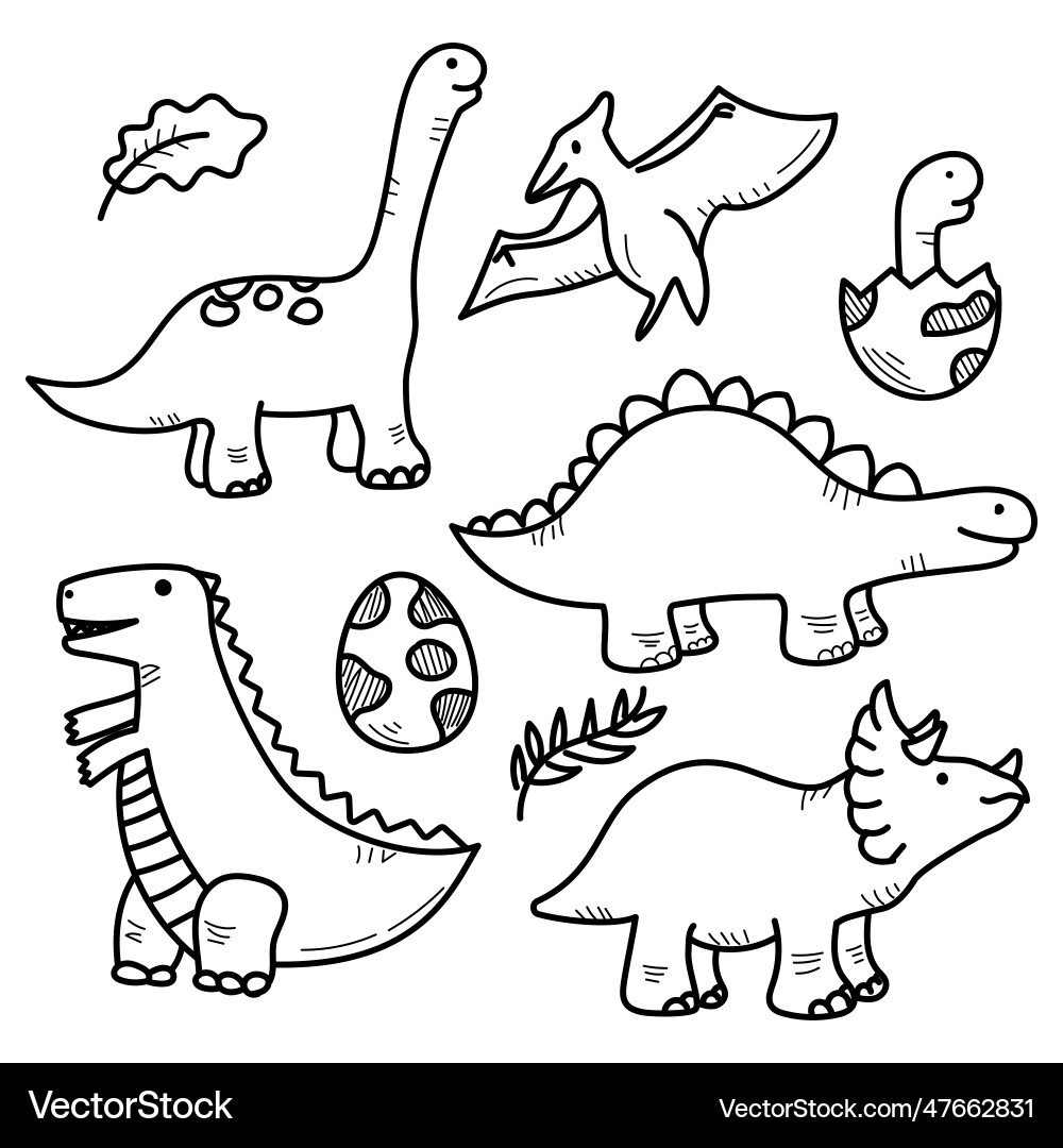 Set of cute dinosaur doodle Royalty Free Vector Image