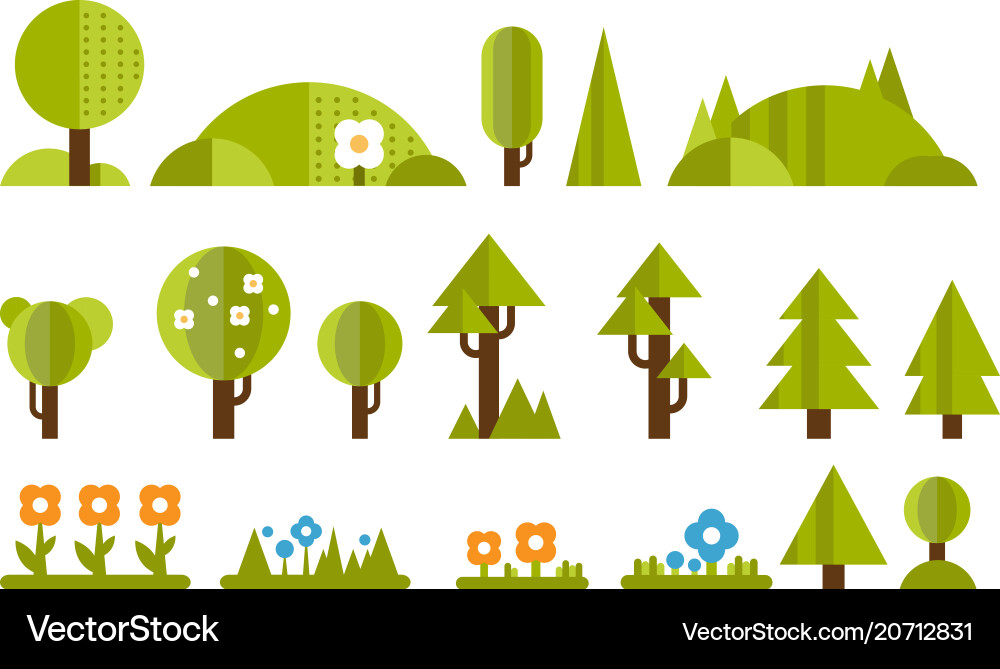 Set of elements for forest landscape green trees Vector Image