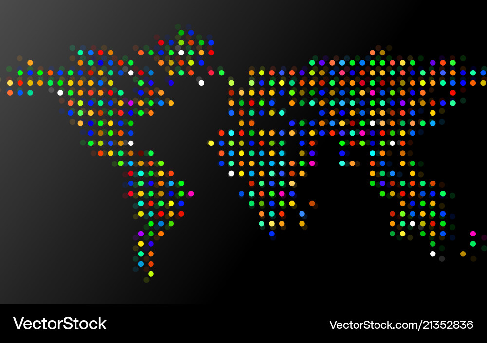 Abstract world map of dots on black background Vector Image