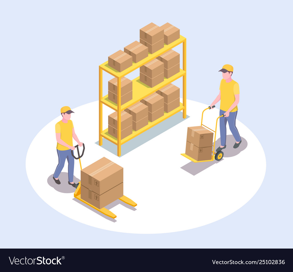 Cargo storage workers composition Royalty Free Vector Image