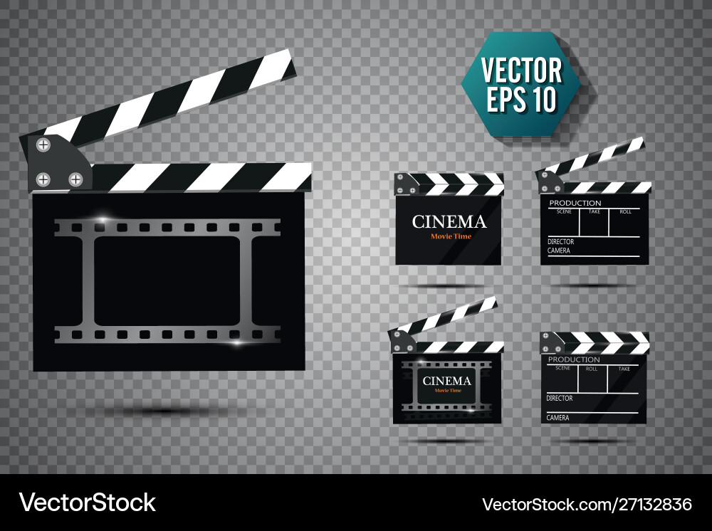 Clapper board on transparent background movie Vector Image
