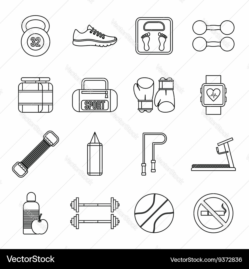 Gym icons set outline style Royalty Free Vector Image