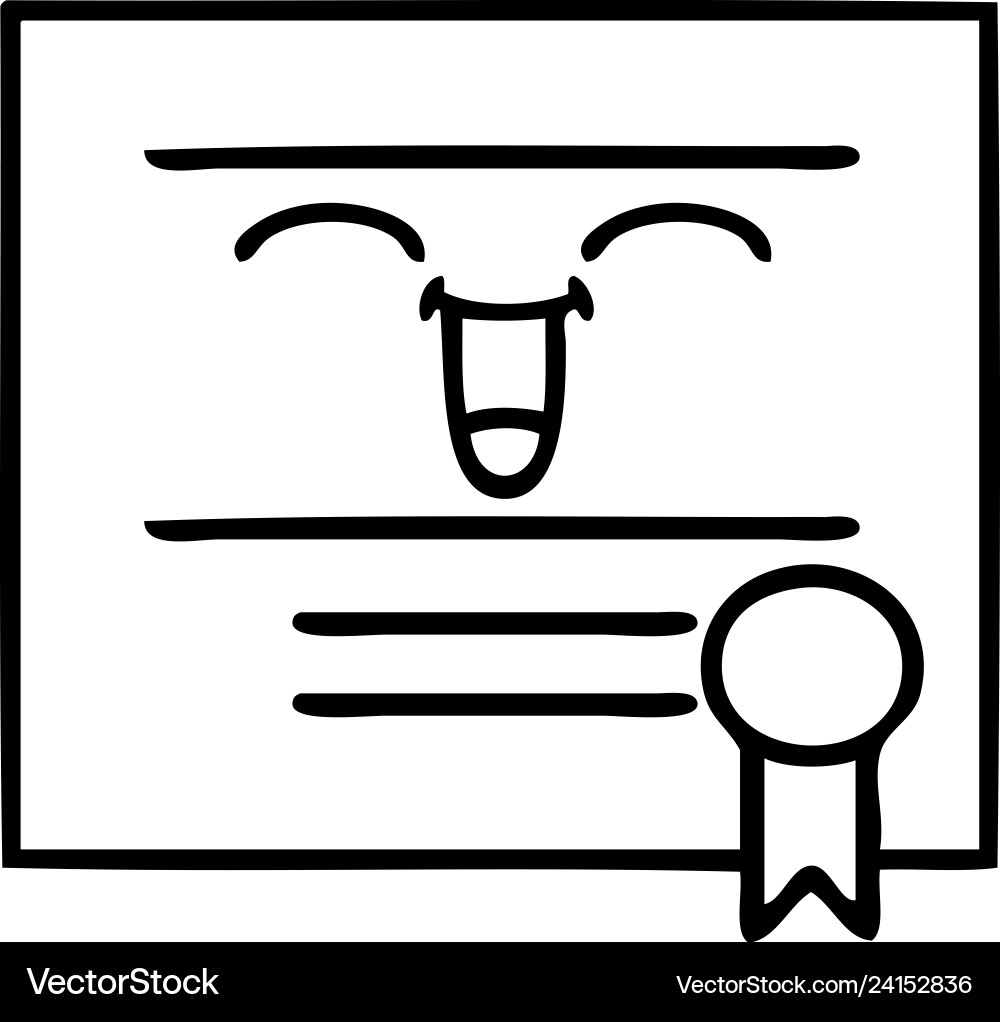 Line drawing cartoon graduation diploma Royalty Free Vector