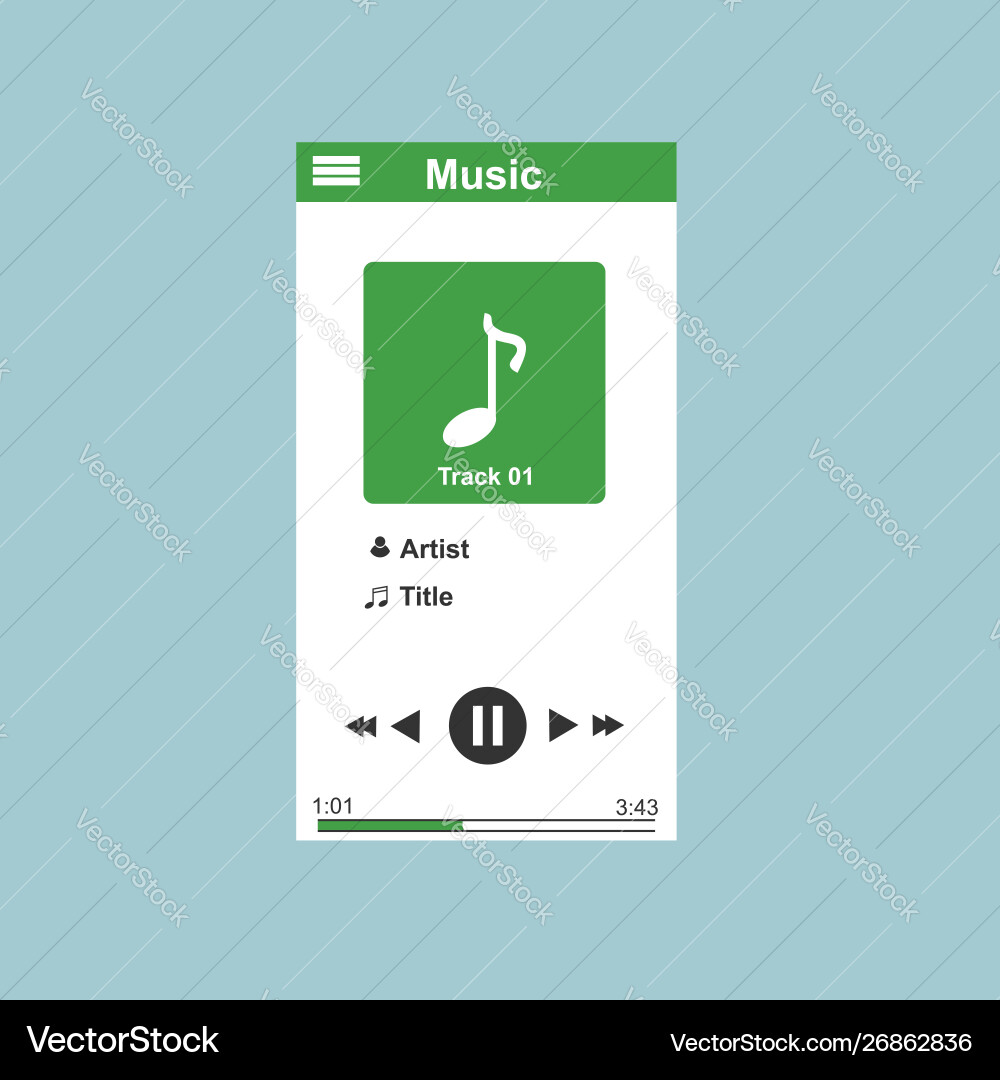 Media player application app template with flat Vector Image