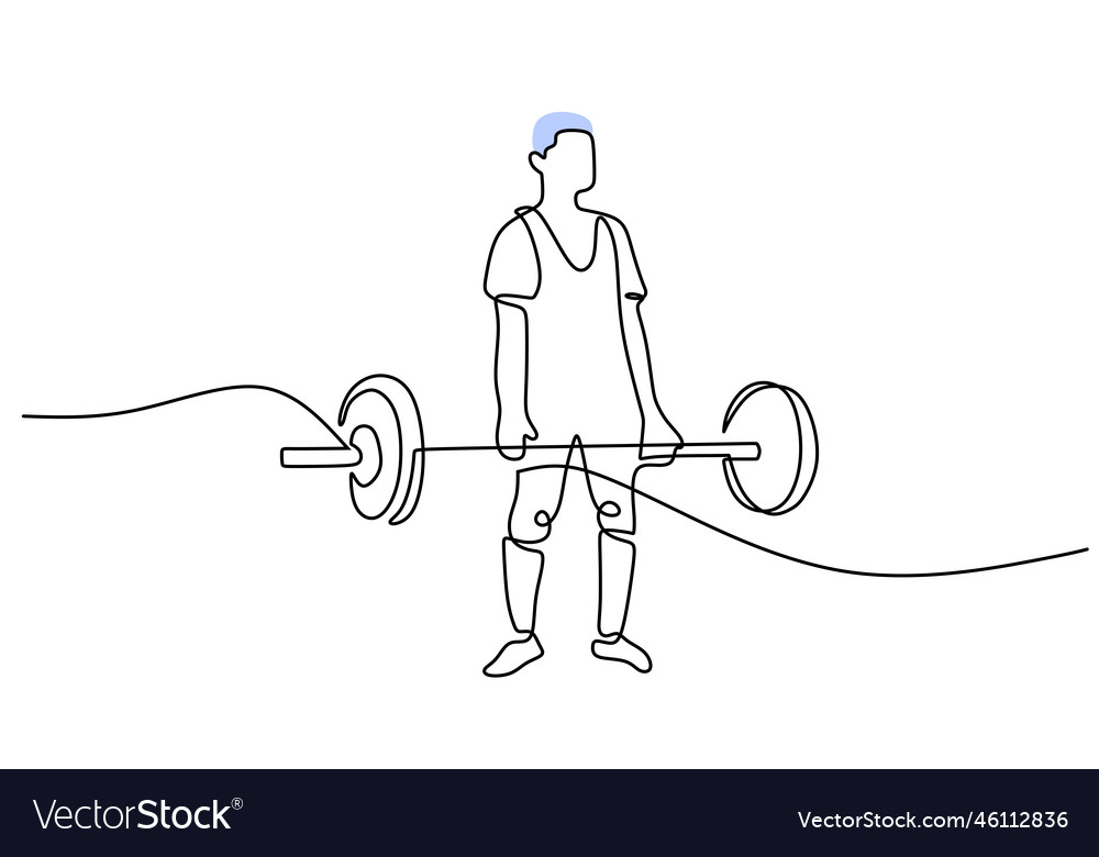One Continuous Single Line Of Man Lifting Barbell Vector Image