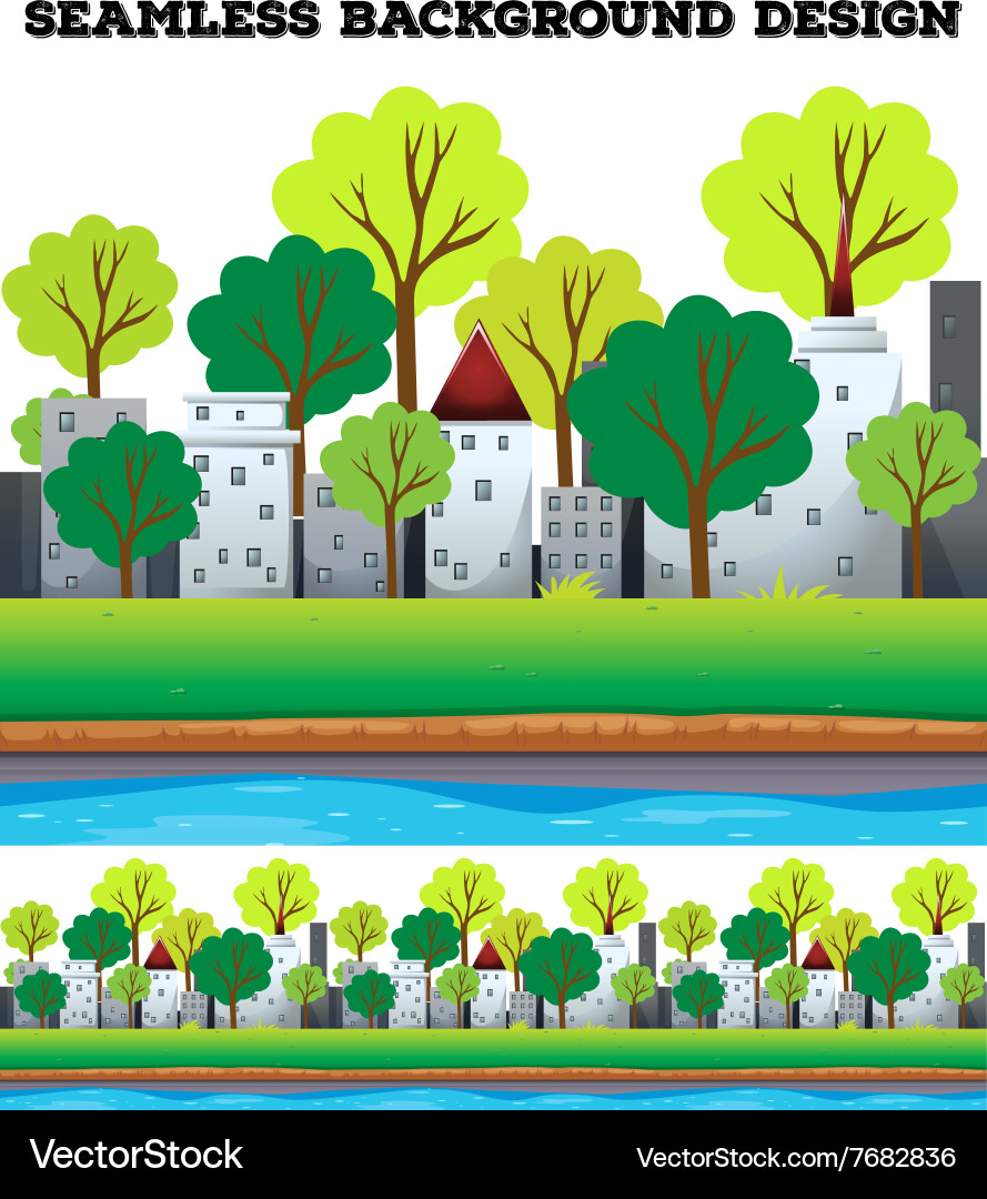 Seamless buildings and trees along the river Vector Image