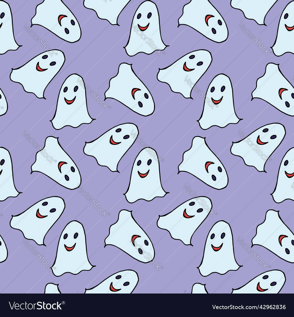 Seamless pattern with scary ghost on light violet Vector Image