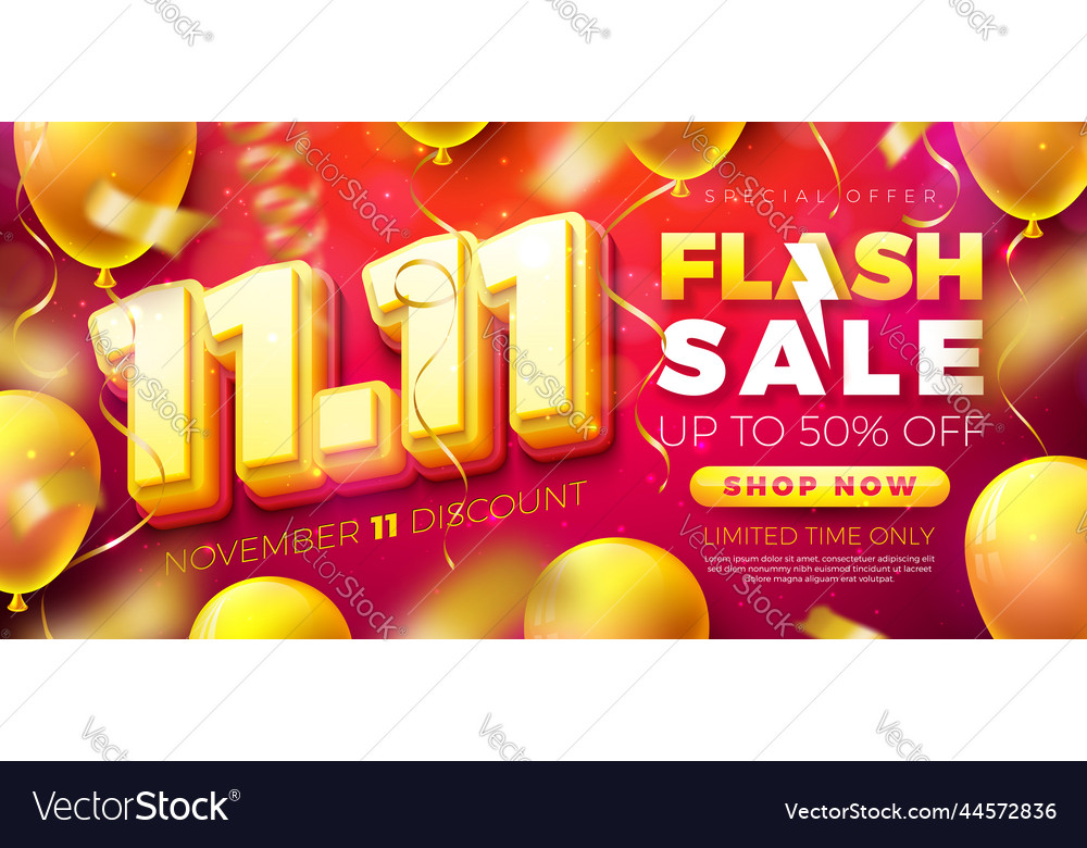 Shopping day flash sale design with 3d 1111 Vector Image