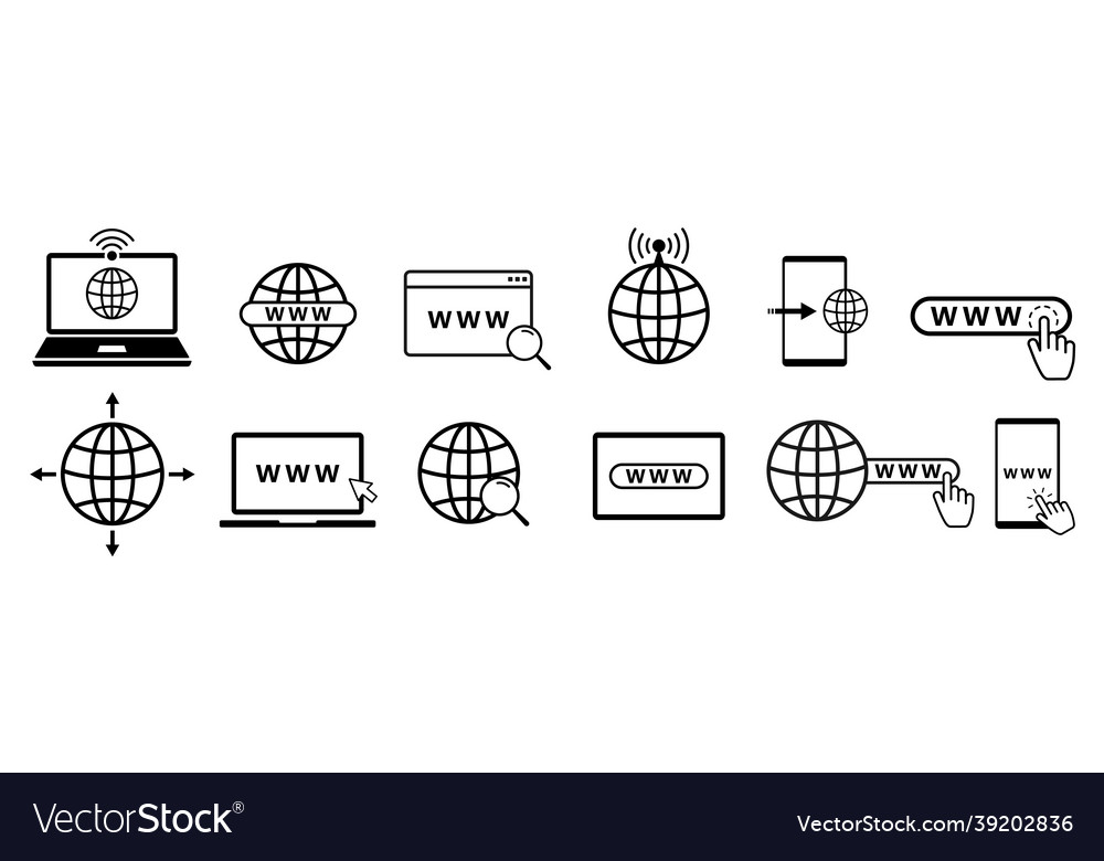 Www flat line icon set with computer phone laptop Vector Image