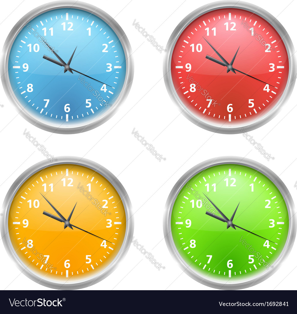 Colored clocks Royalty Free Vector Image - VectorStock