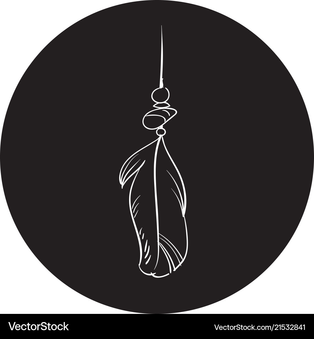 Detailed outline feather in a black circle Vector Image