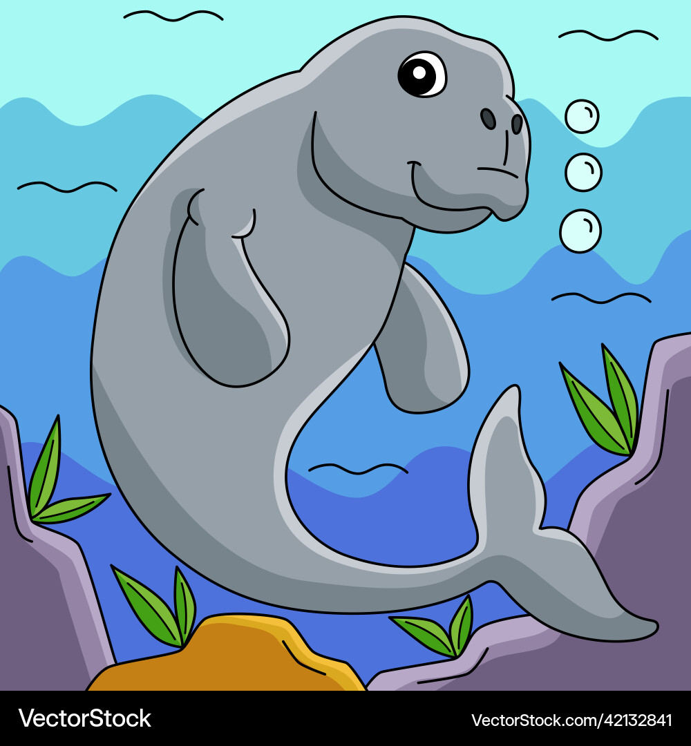 Dugong animal colored cartoon Royalty Free Vector Image