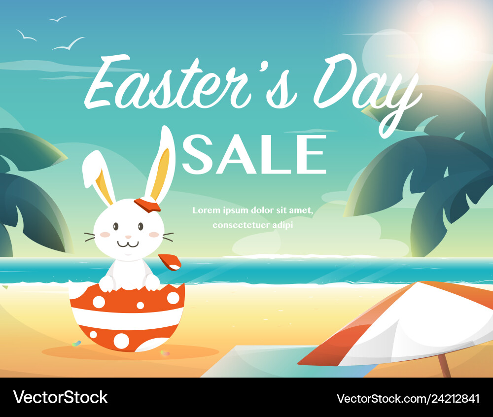 Easter summer salebunny on the beach Royalty Free Vector