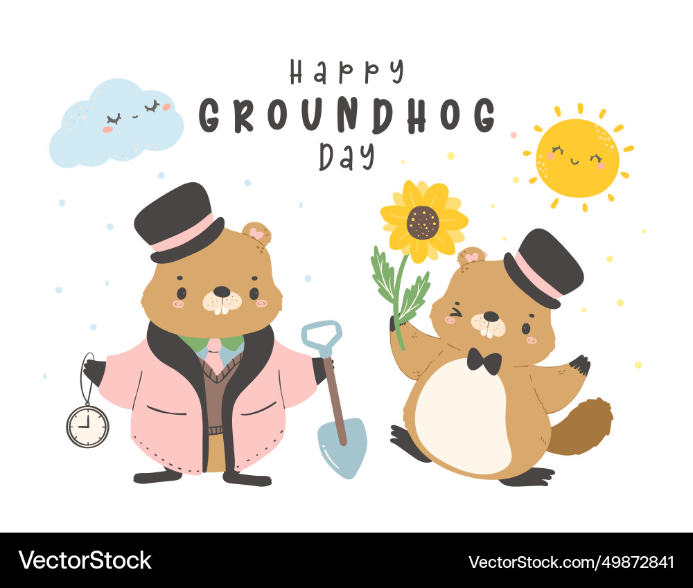 Happy groundhog day with cheerful cartoon Vector Image