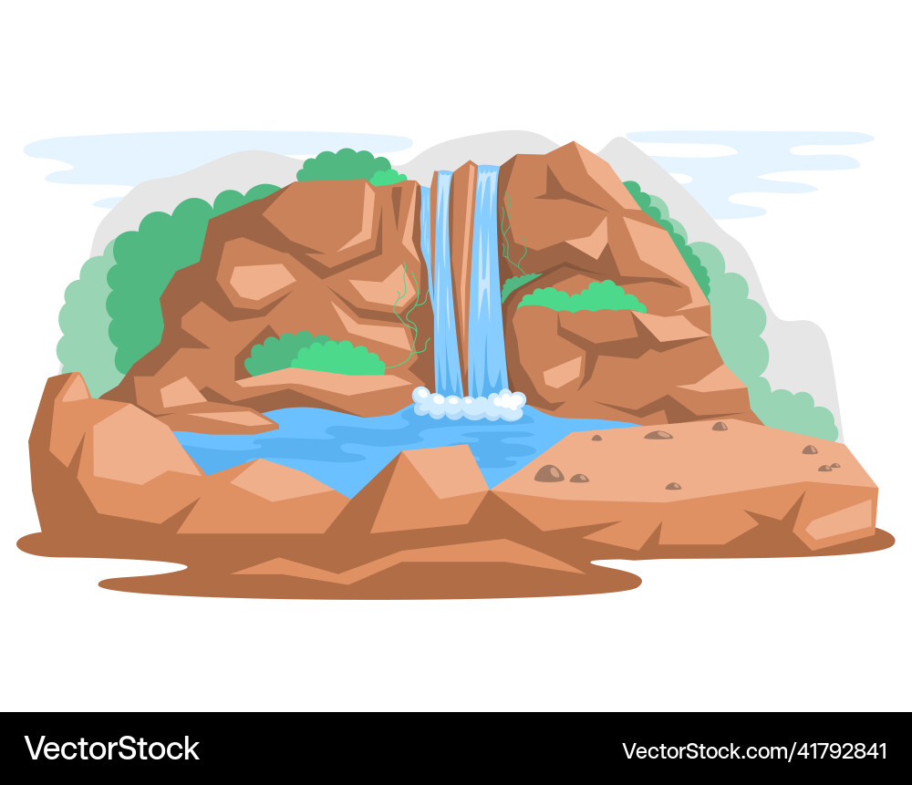 Landscape with water flowing from rock scenery Vector Image
