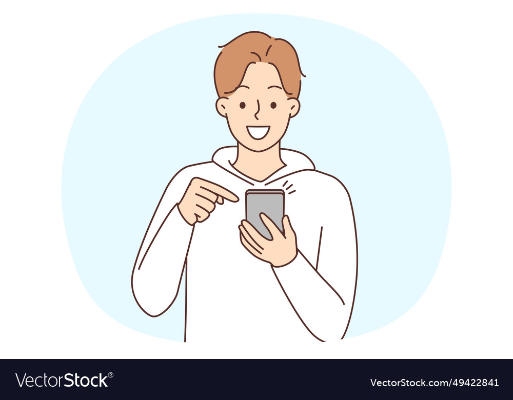 Smiling man using cellphone texting Royalty Free Vector