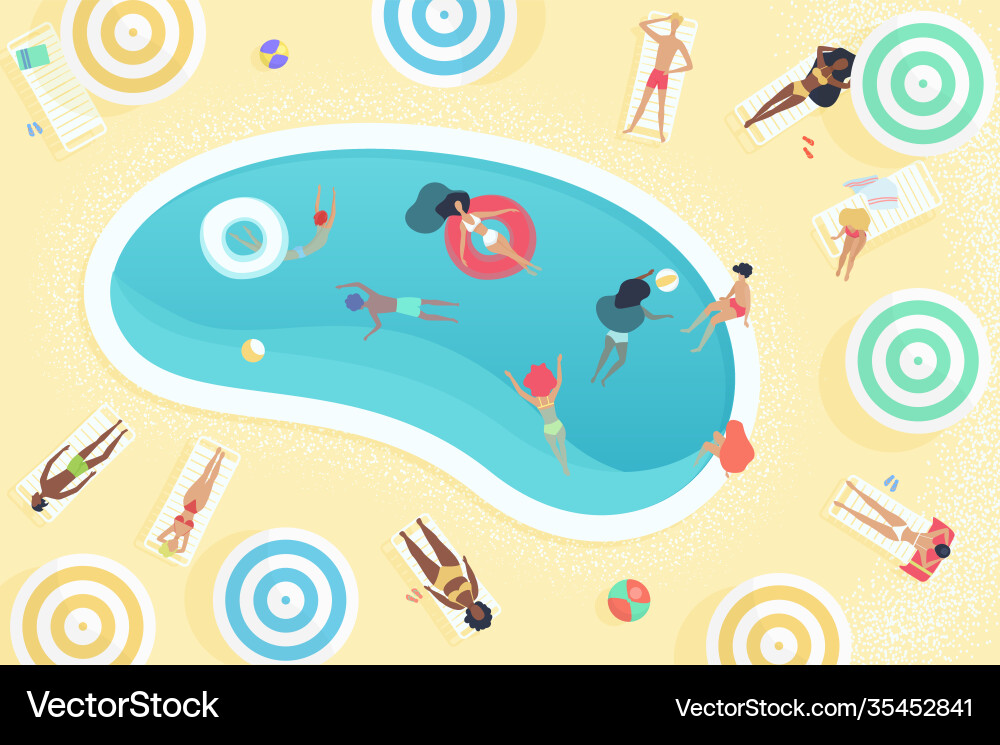 Top view people relaxing near summer pool Vector Image