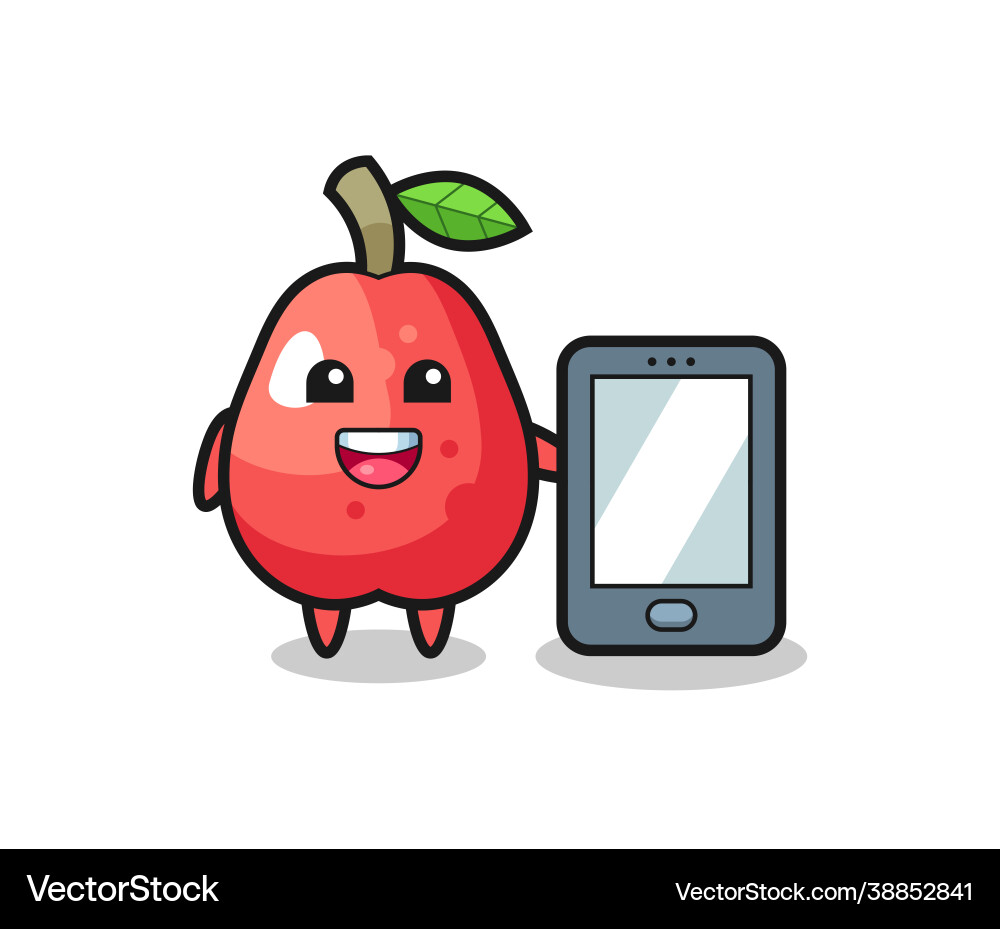 Water apple cartoon holding a smartphone Vector Image